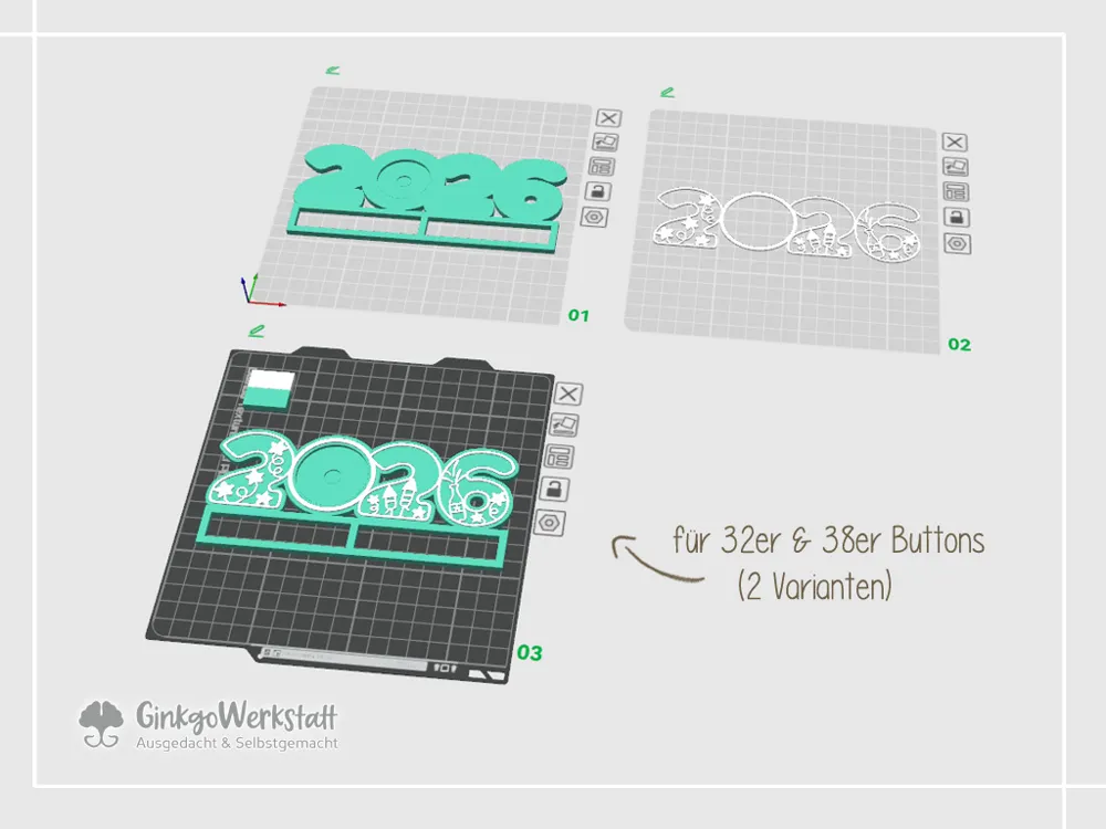 Letras de bloques "2026" para botones (32, 38) por GinkgoWerkstatt ...