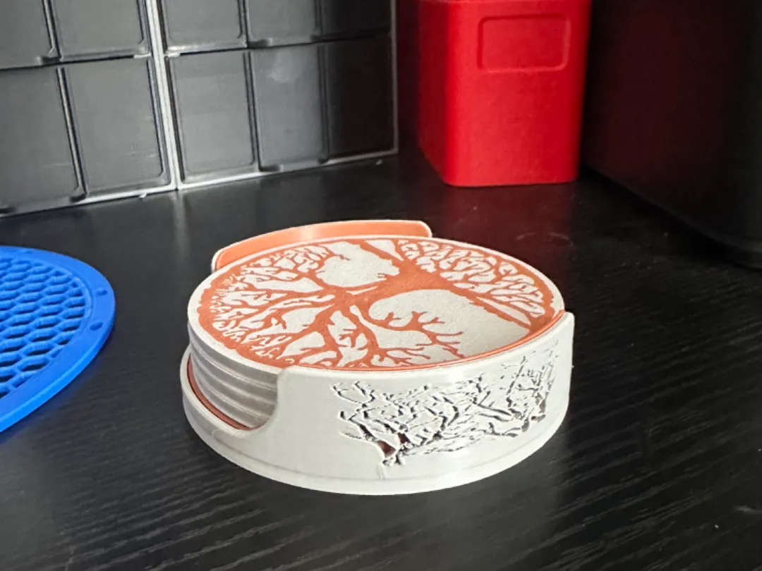 Yggdrasil (Tree of Life) Coaster Set with Holder - Free 3D Print Model ...