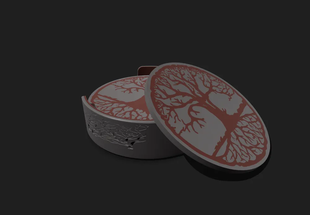 Yggdrasil (Tree of Life) Coaster Set with Holder - Free 3D Print Model ...