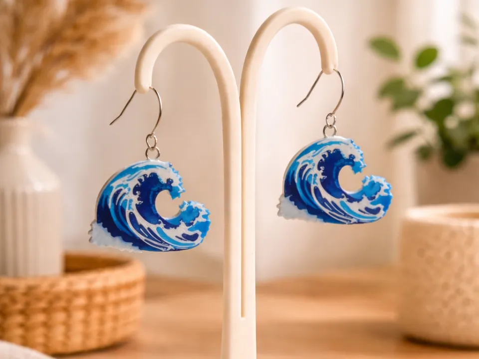 Japan Wave Earrings - Free 3D Print Model - MakerWorld