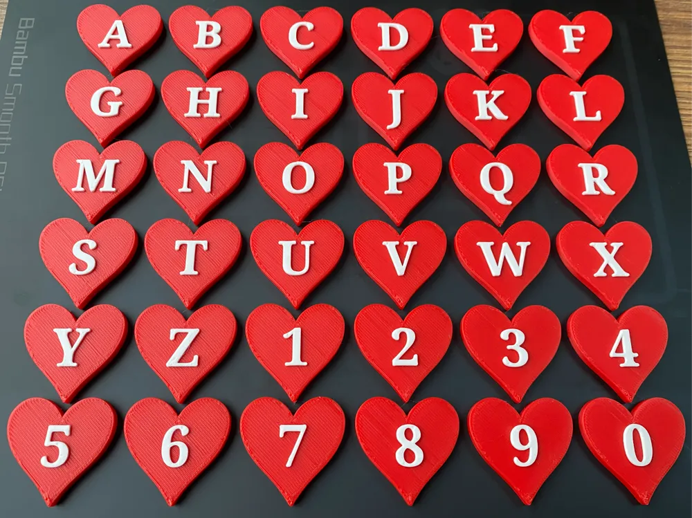 Heart Letters & Symbols – Alphabet + - Free 3D Print Model - MakerWorld