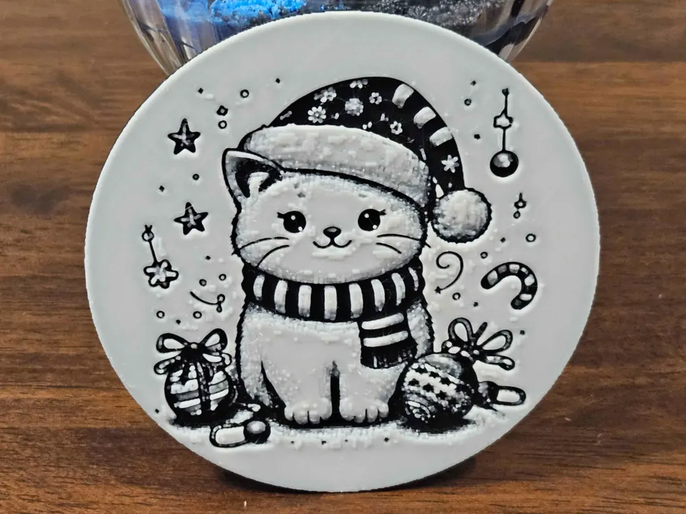 Cute Christmas Cat Coaster by Yandalf - MakerWorld