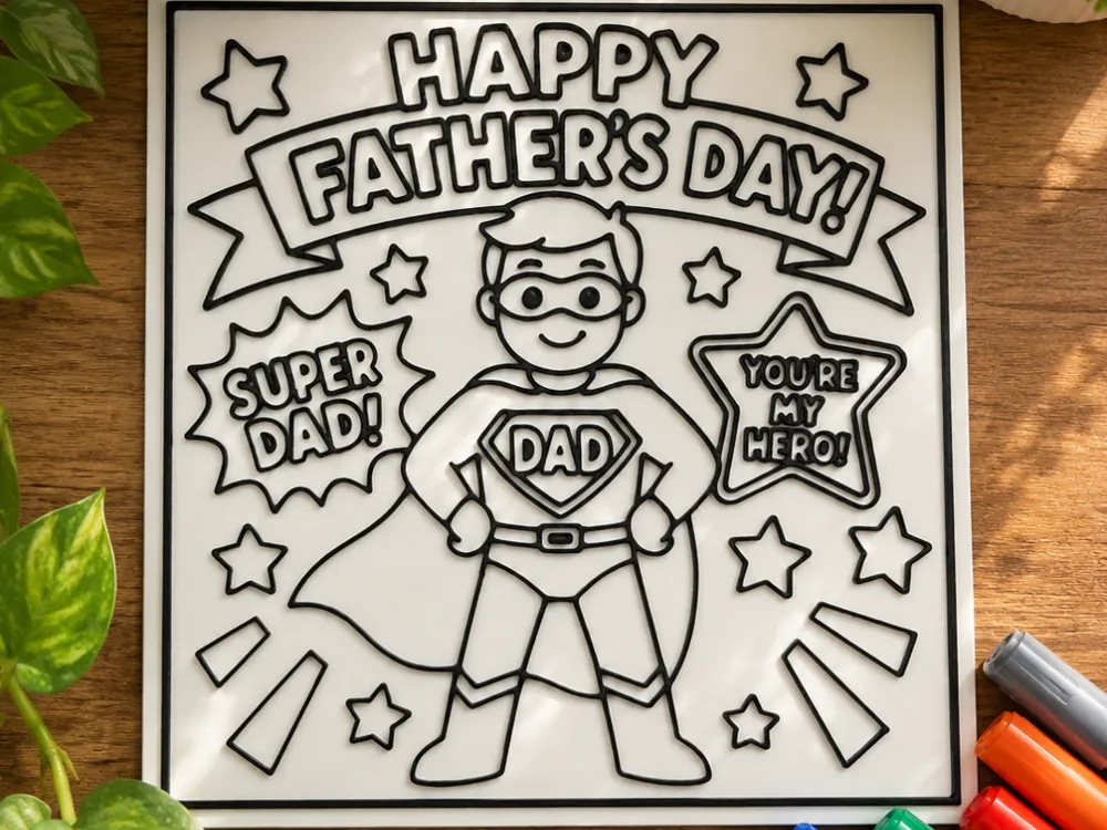 Superhero Father's Day Coloring Page - Free 3D Print Model - MakerWorld