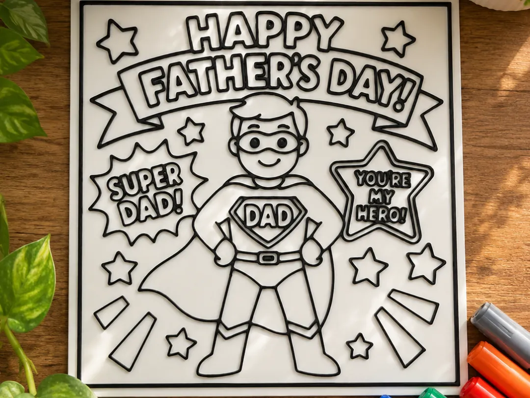 Superhero Father's Day Coloring Page - Free 3D Print Model - MakerWorld