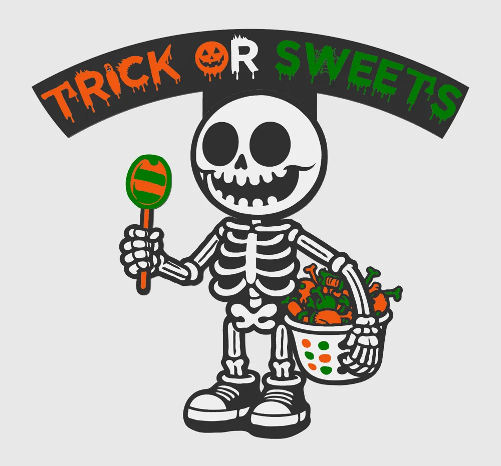 Trick or Sweets halloween candy skeleton by Print3Dreamz - MakerWorld