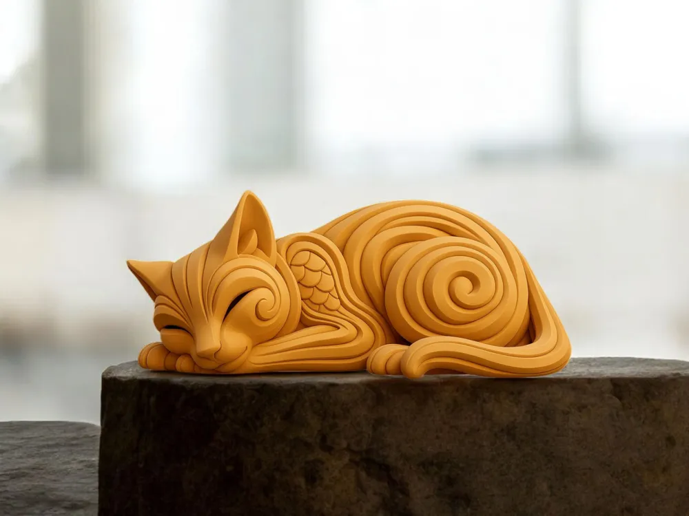 Sleeping Ornamental Cat Sculpture - Free 3D Print Model - MakerWorld