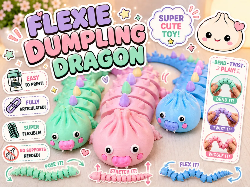 Dumpling Dragon Mini | CUTE & FLEXIBLE Toy! - Free 3D Print Model ...