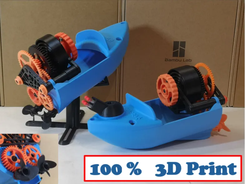 Spring Boat - 100% 3D - Wind-Up Mechanism - Free 3D Print Model ...