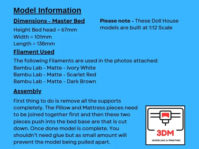 Muebles para casa de muñecas - Cama principal por 3DM - MakerWorld
