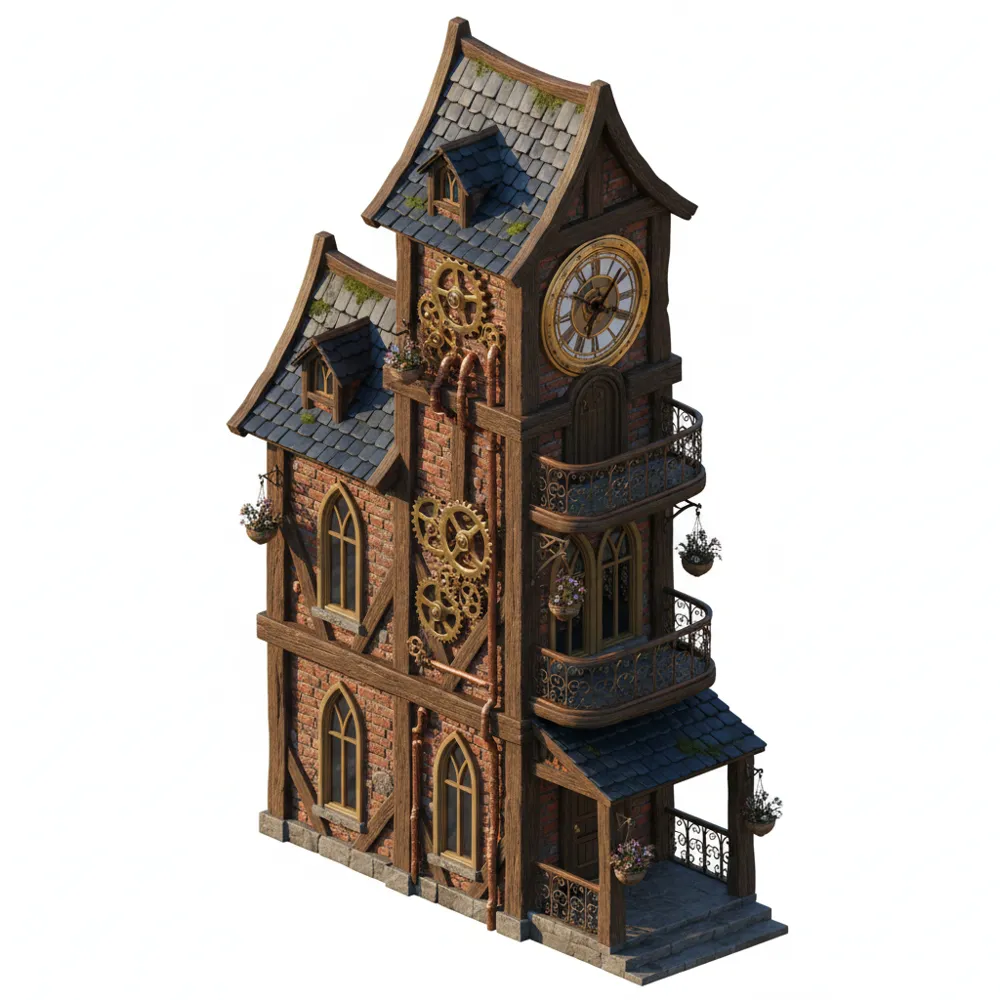 Steampunk Tower Clock - Free 3D Print Model - MakerWorld