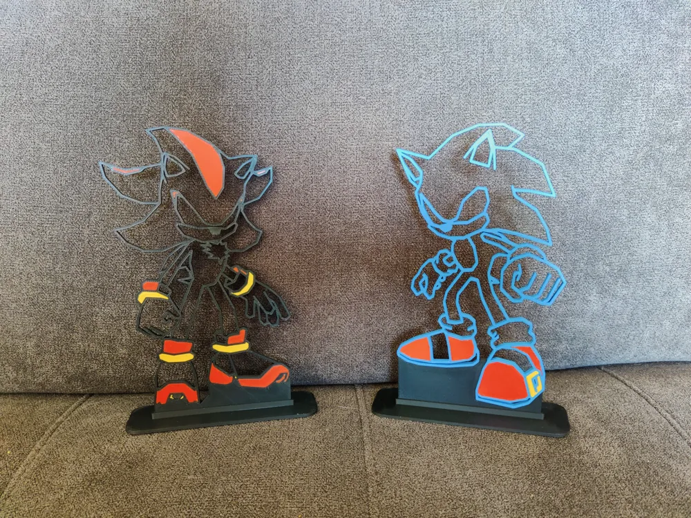 Sonic and Shadow Line Art - Free 3D Print Model - MakerWorld