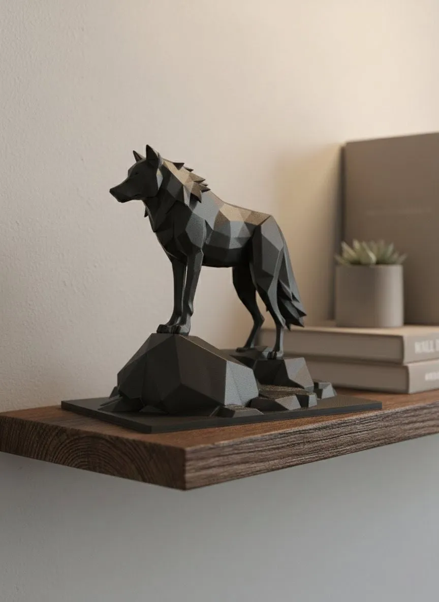 Low Poly Wolf Sculpture–Modern Desk & Shelf Decor - Free 3D Print Model ...