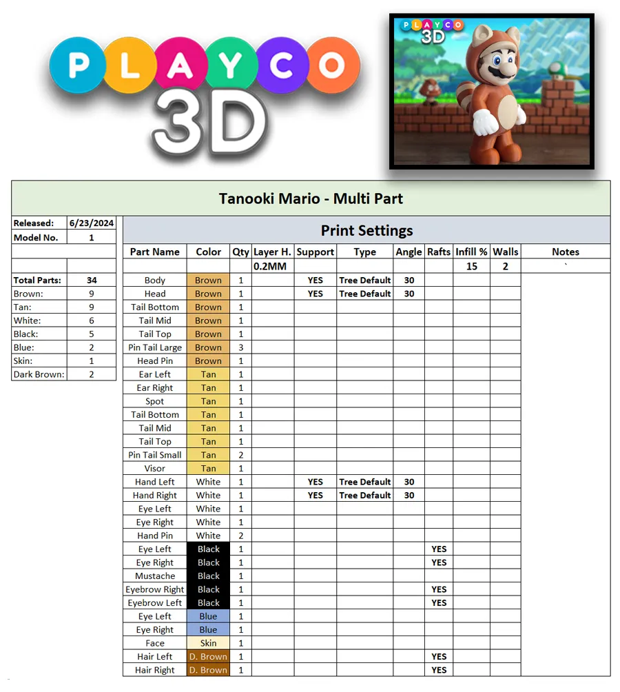 Tanooki Mario Multi Part by Playco3D MakerWorld: Download Free 3D Models