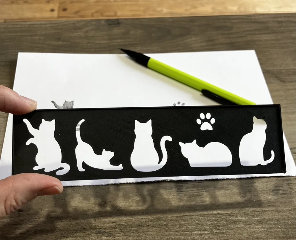 Cat Doodle Stencil & Bookmark - Free 3D Print Model - MakerWorld