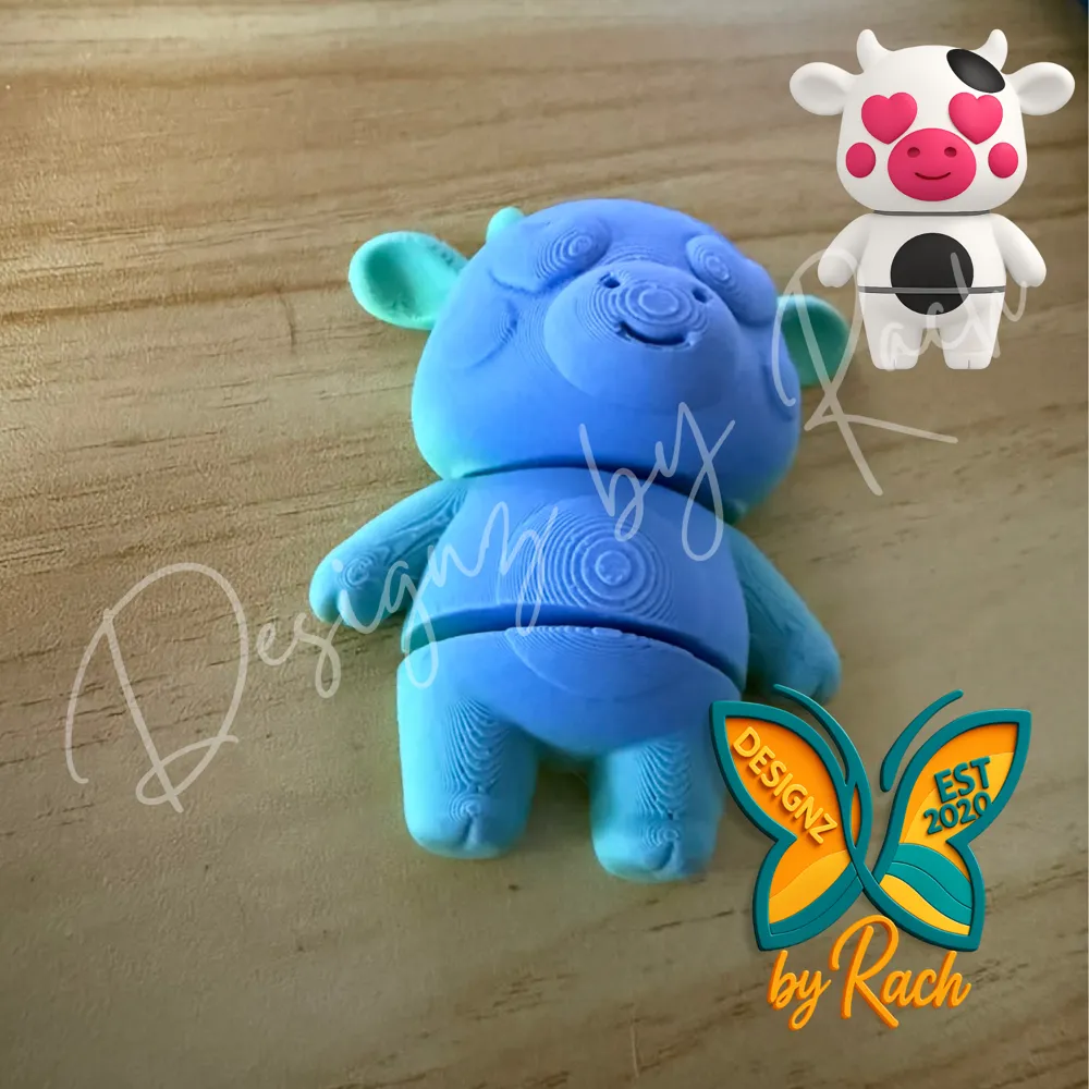 Valentine’s Heart Eyes Cow Flexi Fidget - Free 3D Print Model - MakerWorld