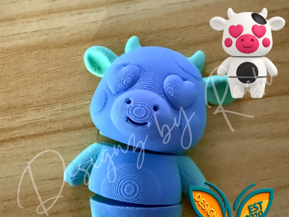 Valentine’s Heart Eyes Cow Flexi Fidget - Free 3D Print Model - MakerWorld