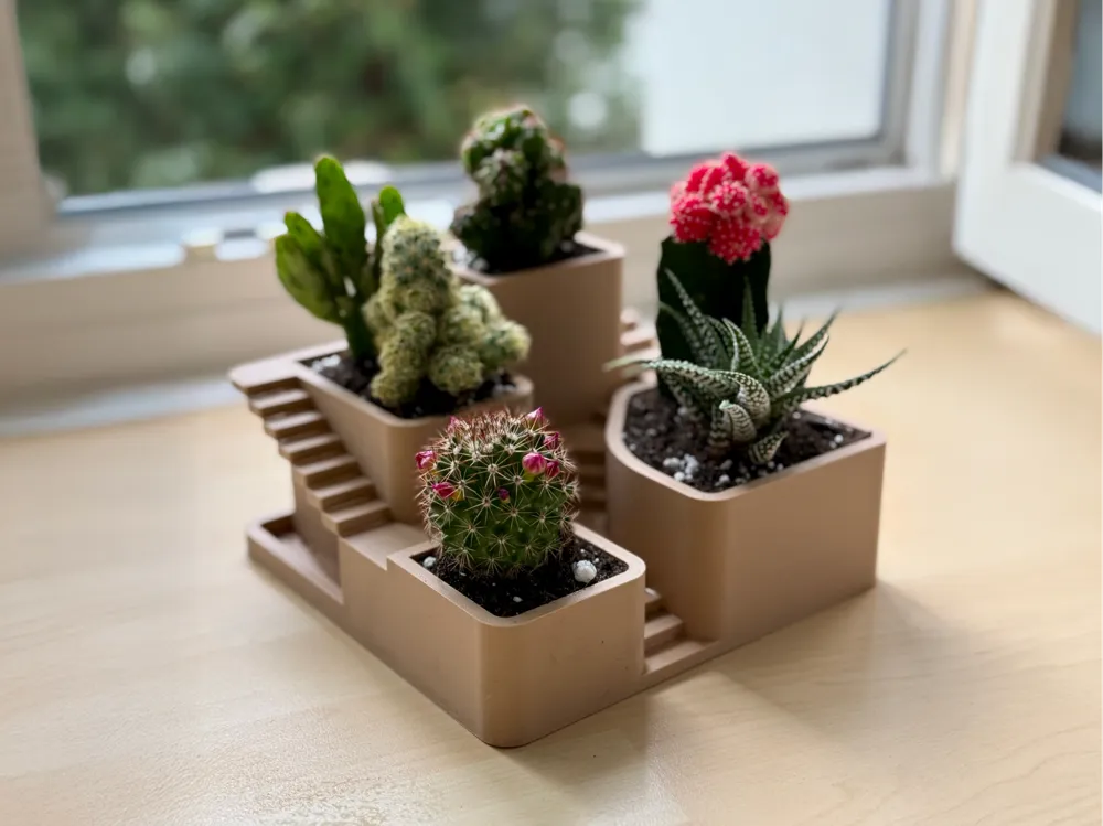 Architectural pots with stairs for small plants - Free 3D Print Model ...