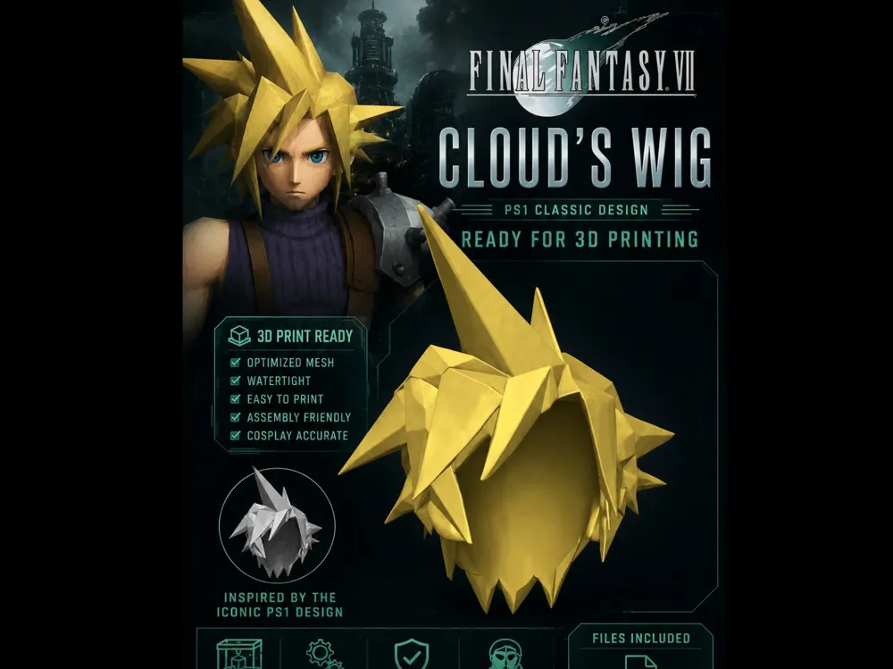 Cloud "Final Fantasy VII" Wig - Free 3D Print Model - MakerWorld