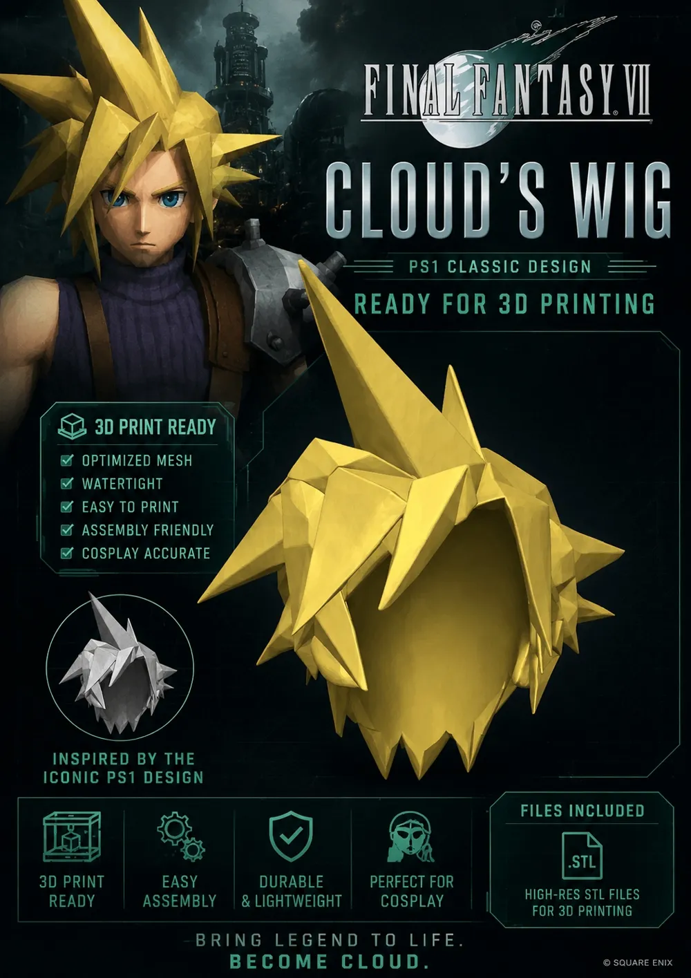 Cloud "Final Fantasy VII" Wig - Free 3D Print Model - MakerWorld