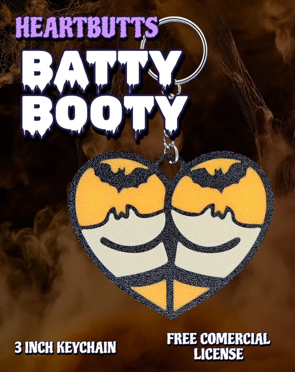 Heart Butt Batty Booty Keychain Halloween Bats by NoProblem - MakerWorld