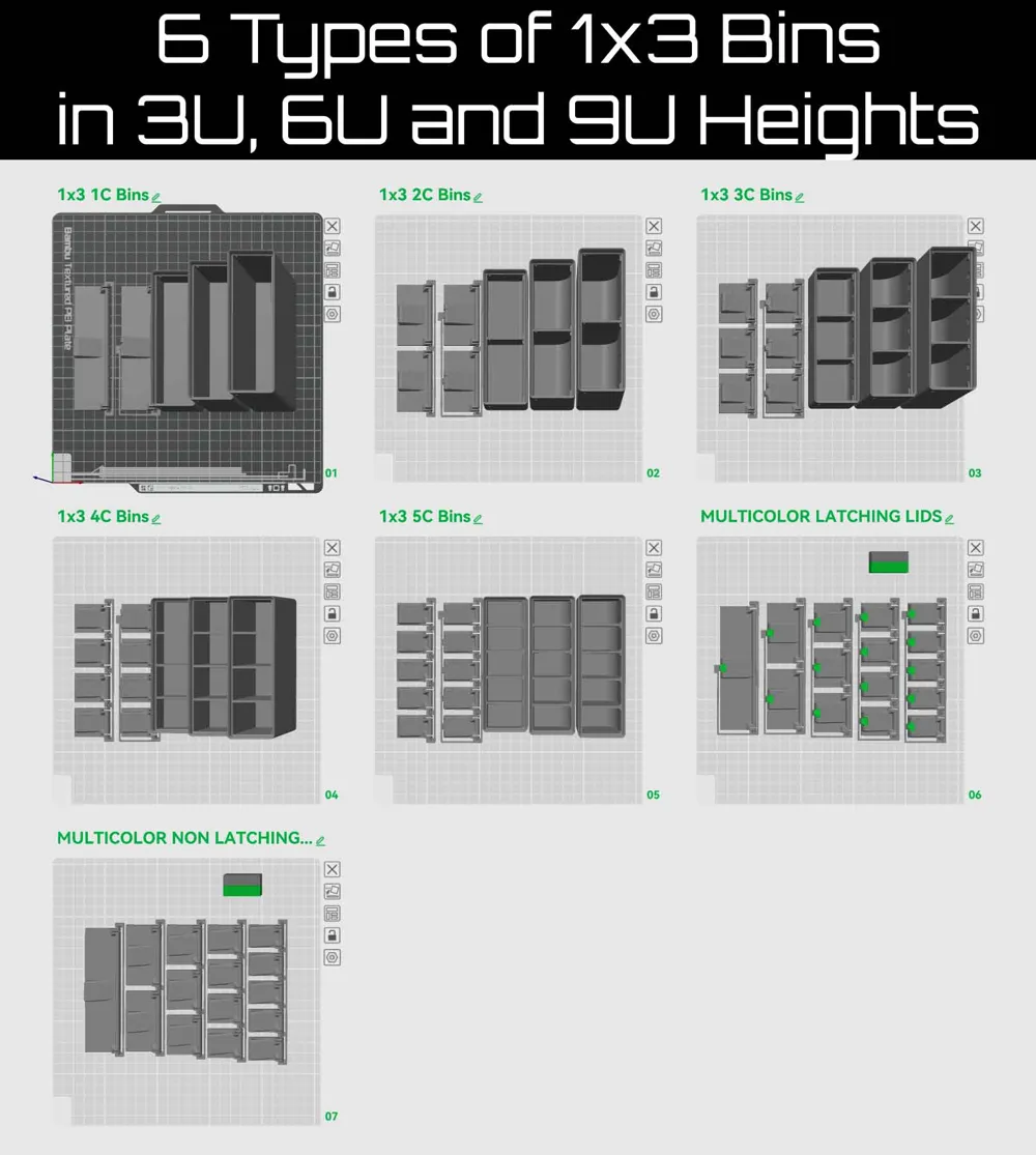 Gridfinity 1x3 Bins with Latching Lids v1.0 by mystoopidstuff ...