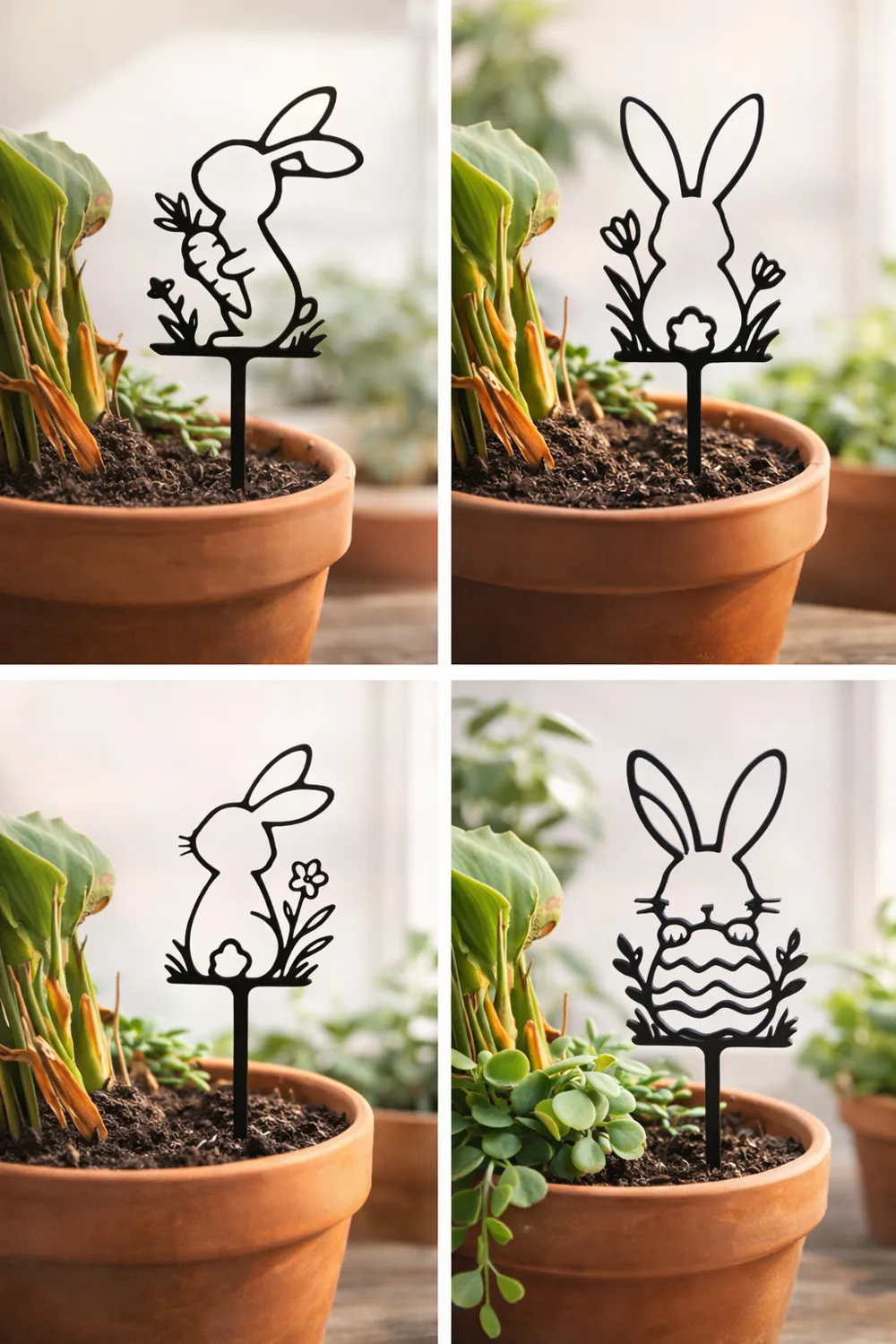 4 Easter Bunny Plant Stakes Flower Pot & Garden - Free 3D Print Model ...