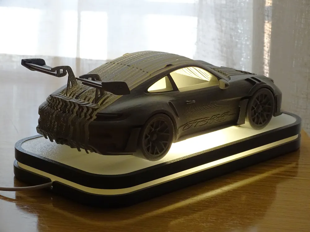 Porsche 911 GT3RS Flowing Layered Sculpture Lamp - Free 3D Print Model ...