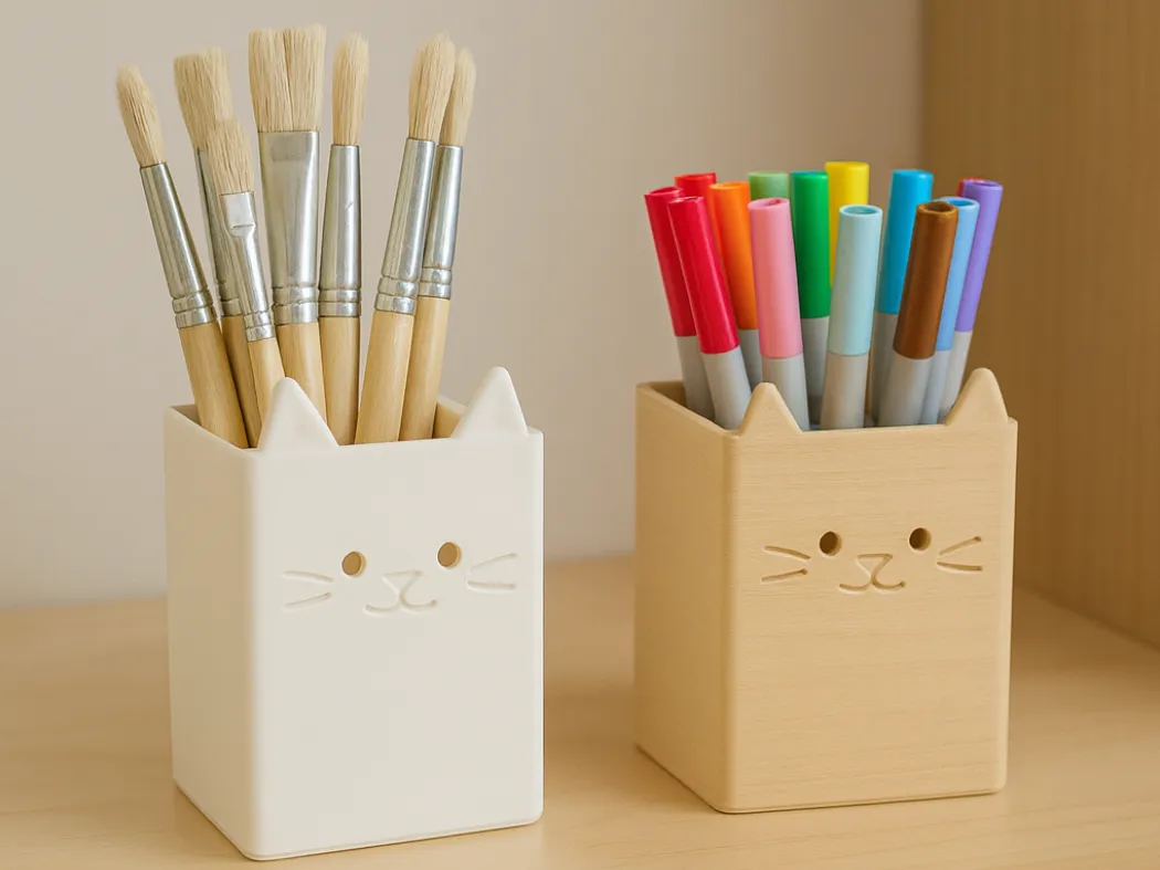 Cute Cat Pen Holder (Q_Craft) - Free 3D Print Model - MakerWorld