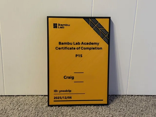 Bambu Certificate Frame - One piece print - Free 3D Print Model ...