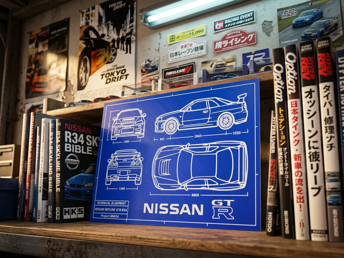 Nissan Skyline GT-R R34 Blueprint - Free 3D Print Model - MakerWorld