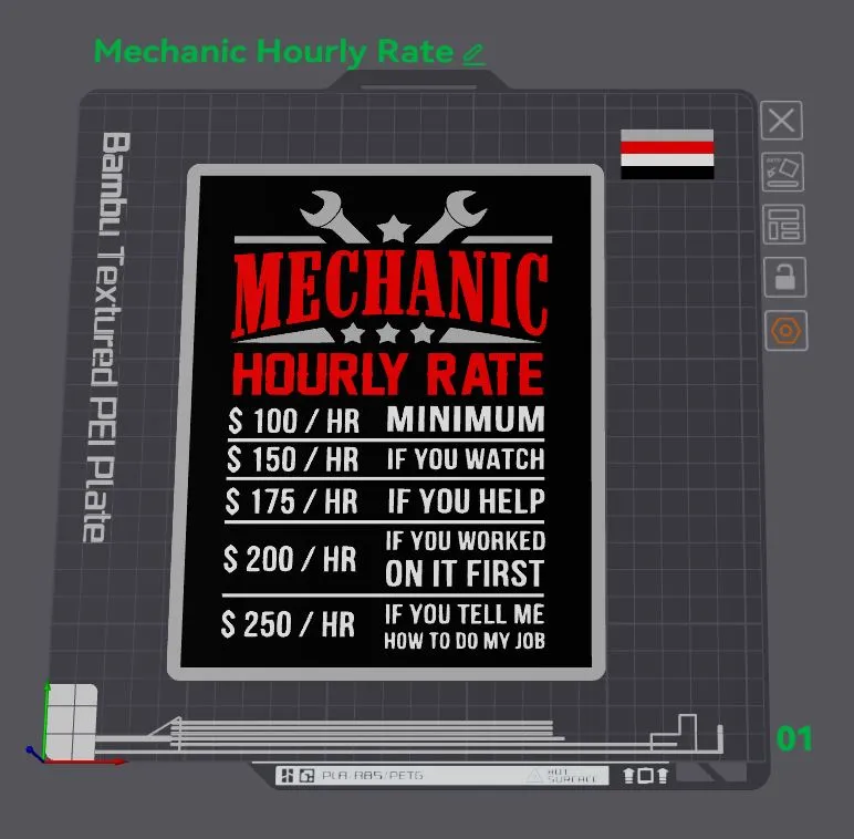 Mechanic Hourly Rate Sign by Wizard7741 - MakerWorld