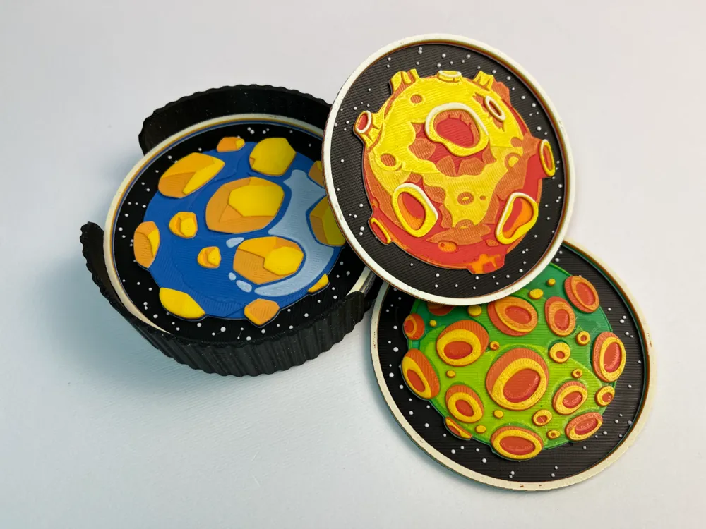 Planets Space Coasters, set of 6 + Coaster Holder - Free 3D Print Model ...