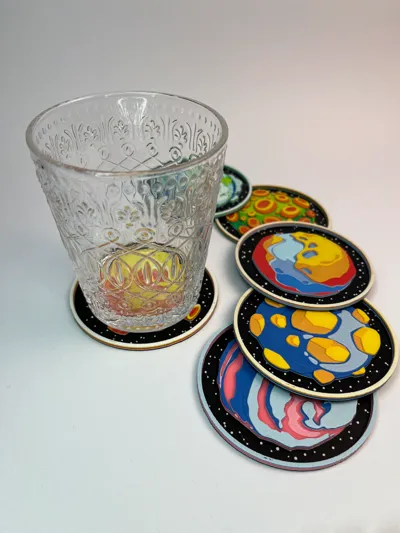 Planets Space Coasters, set of 6 + Coaster Holder by Valeria Momo ...