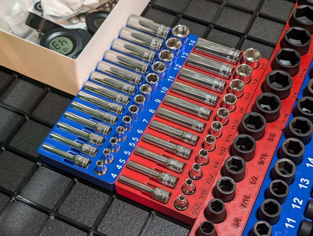Gridfinity Tekton 1/4 Socket Organizer SAE, Metric by zekesnack MakerWorld: Download Free 3D Models