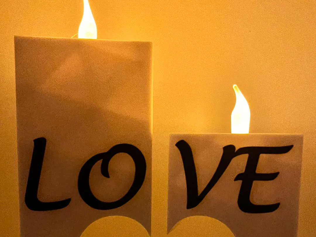 "LOVE" Candle Holder with Heart Cutout - Free 3D Print Model - MakerWorld
