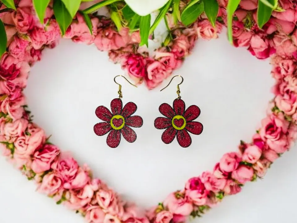 Valentine flower earrings - Free 3D Print Model - MakerWorld