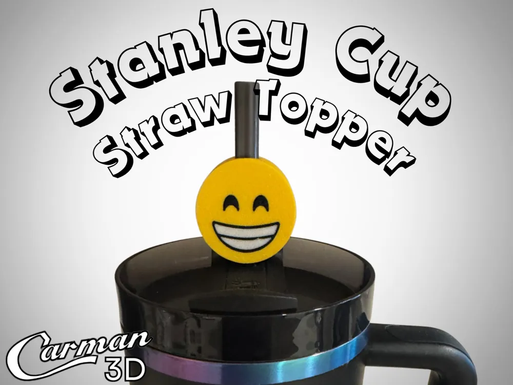 Smile Emoji Stanley Cup Straw Topper - Free 3D Print Model - MakerWorld