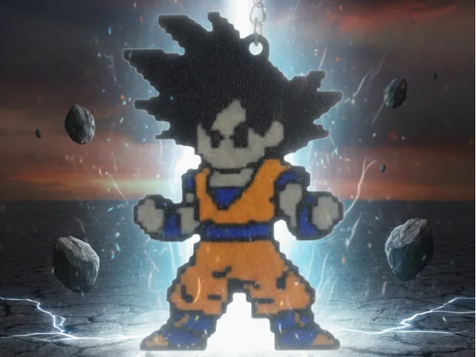 Dragonball Z - Goku 8-bit Keychain - Free 3D Print Model - MakerWorld