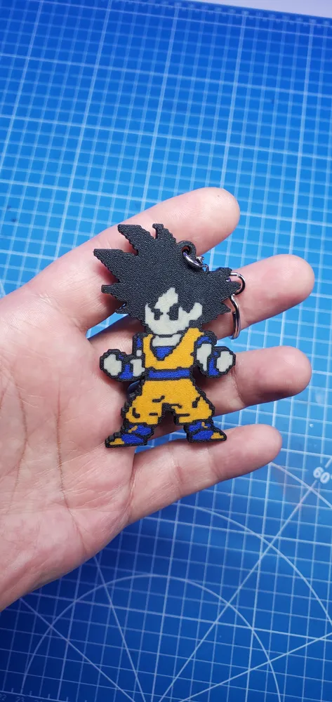 Dragonball Z - Goku 8-bit Keychain - Free 3D Print Model - MakerWorld