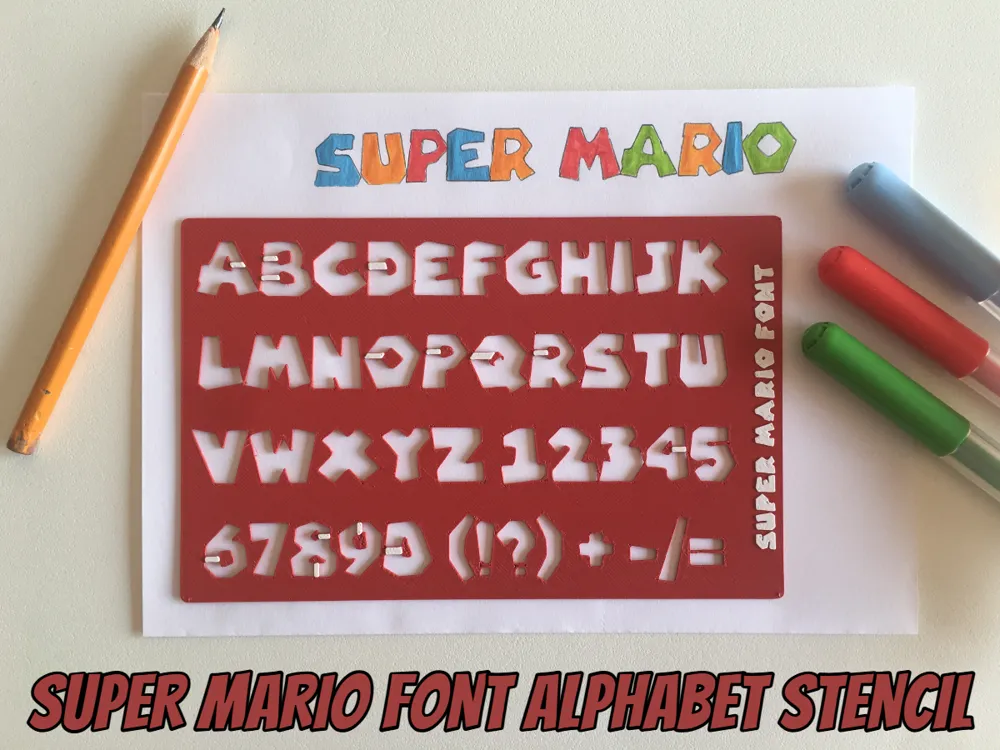 Super Mario Font Stencil Alphabet - Free 3D Print Model - MakerWorld