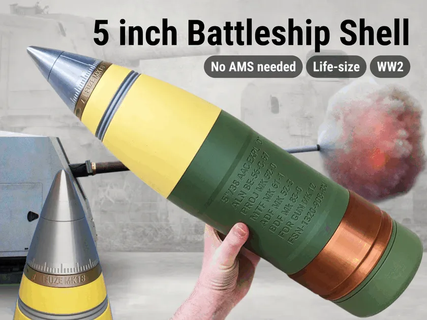 Life-size Battleship Shell | WW2 5-inch - Free 3D Print Model - MakerWorld