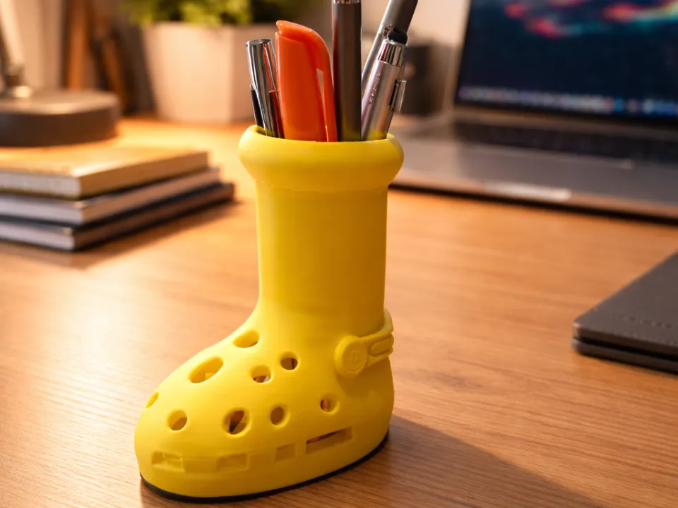 Yellow Crocs Boot Pen Holder – Fun Desk Organizer - Free 3D Print Model ...