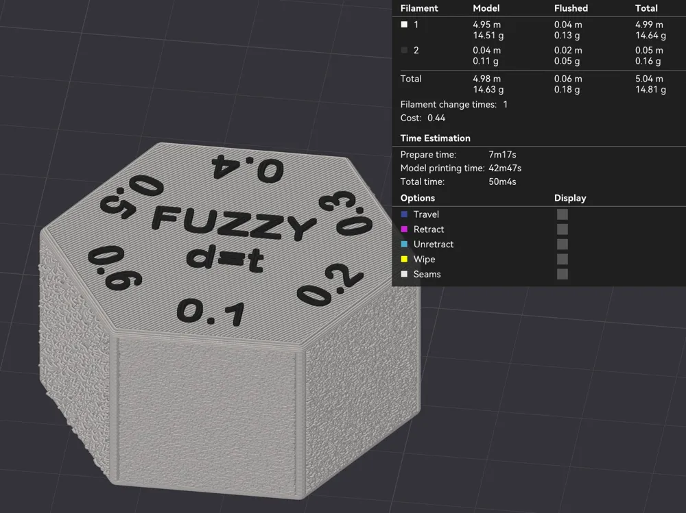 Fuzzy Skin Test Hexagon by schiko MakerWorld: Download Free 3D Models