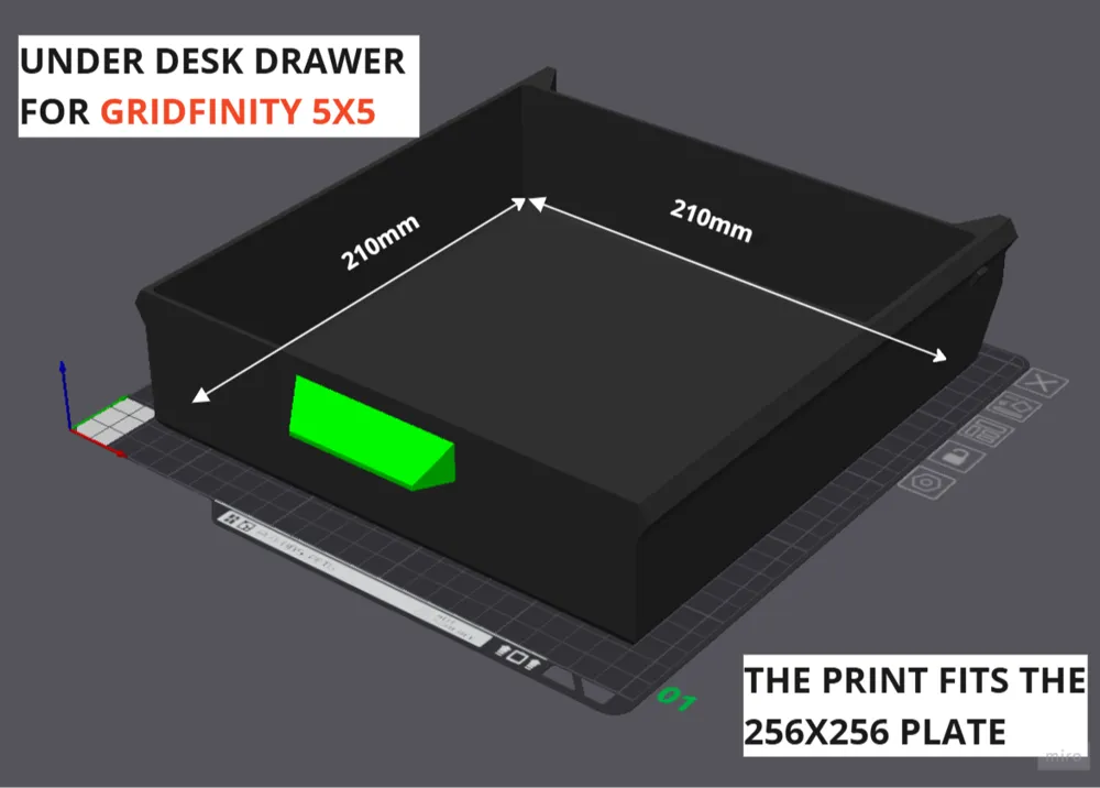 Gridfinity 5x5 - Under Desk Drawer Remixed by Adorno MakerWorld: Download Free 3D Models