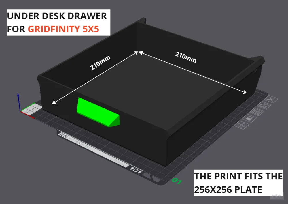 Gridfinity 5x5 - Under Desk Drawer Remixed by Adorno MakerWorld: Download Free 3D Models
