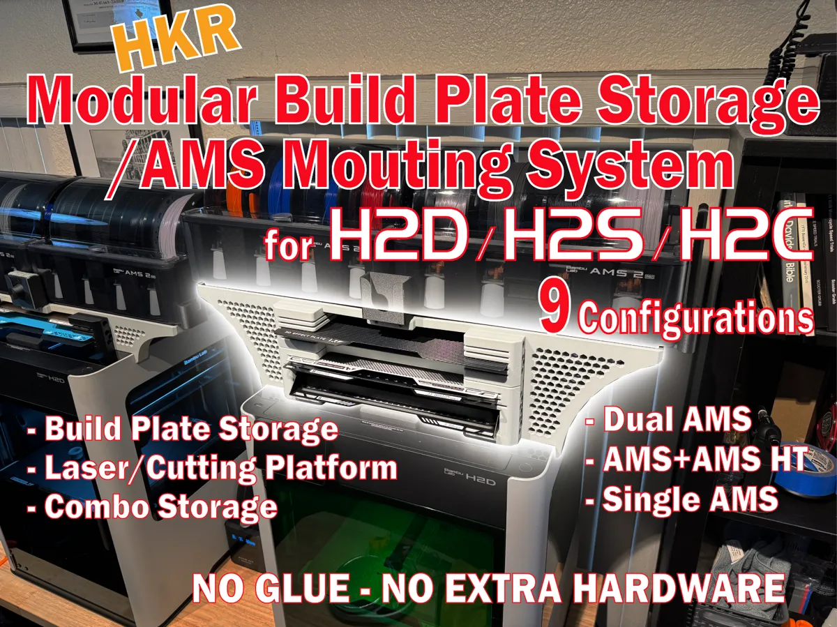 HKR H2D / H2S / H2C BUILD PLATE STORAGE, AMS MOUNT - Free 3D Print ...