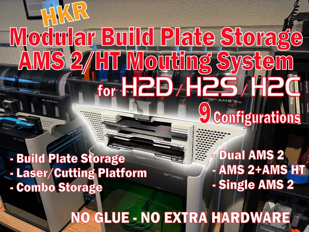 HKR H2D/H2S/H2C BUILD PLATE STORAGE/ AMS2&HT MOUNT - Free 3D Print ...