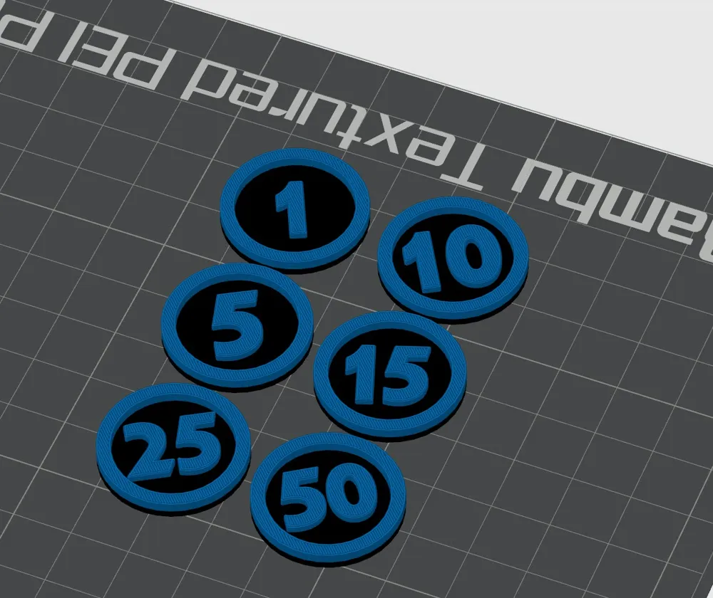 Numbered Tokens 1, 5, 10, 15, 25, 59 (Generic card/ board game/ kids ...