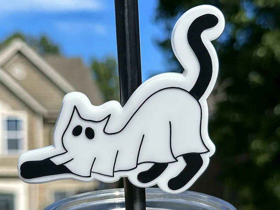 Ghost Cat Tumbler Straw Topper by Tyler Treece MakerWorld: Download ...