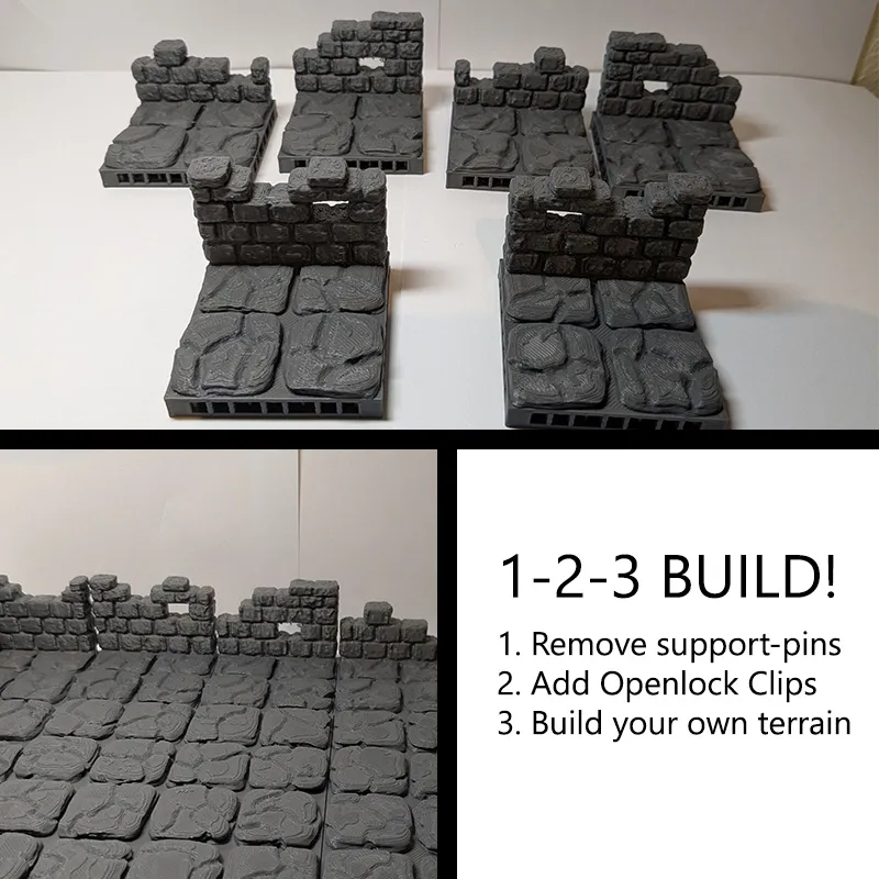 Ruined dungeon wall (OpenLOCK system) - Free 3D Print Model - MakerWorld